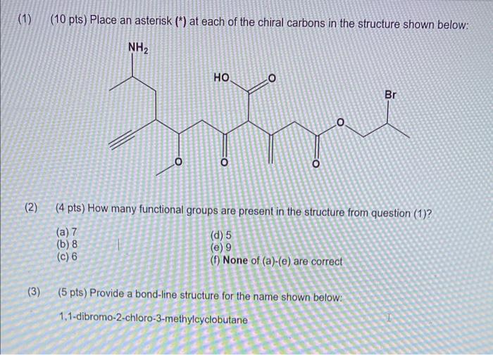 Solved (1) (10 pts) Place an asterisk (∗) at each of the | Chegg.com