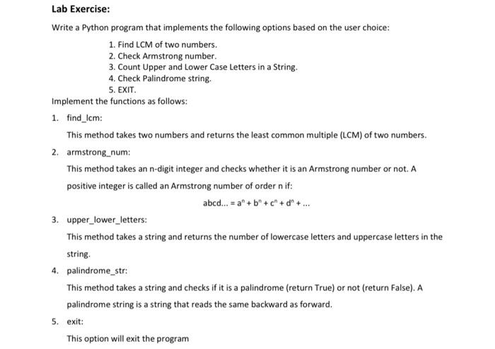 Solved Lab Exercise: Write a Python program that implements | Chegg.com