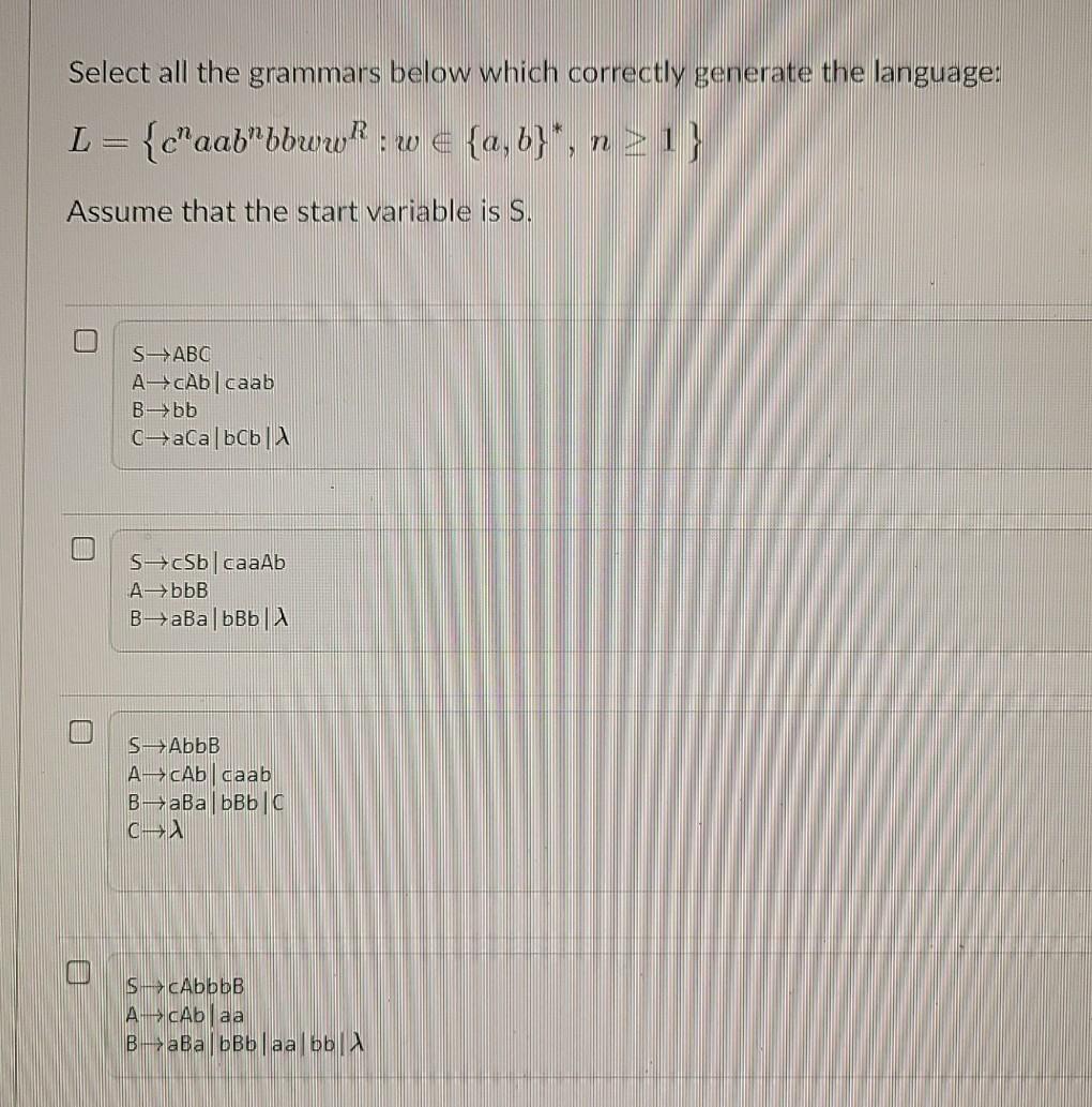 Solved Select all the grammars below which correctly | Chegg.com Solved Select all the grammars below which correctly | Chegg.com