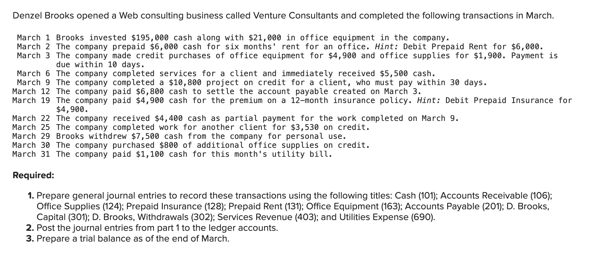 Solved Denzel Brooks opened a Web consulting business called | Chegg.com