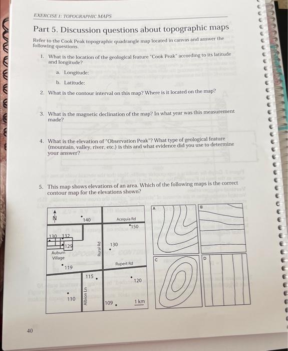 Solved Part 5. Discussion questions about topographic maps | Chegg.com