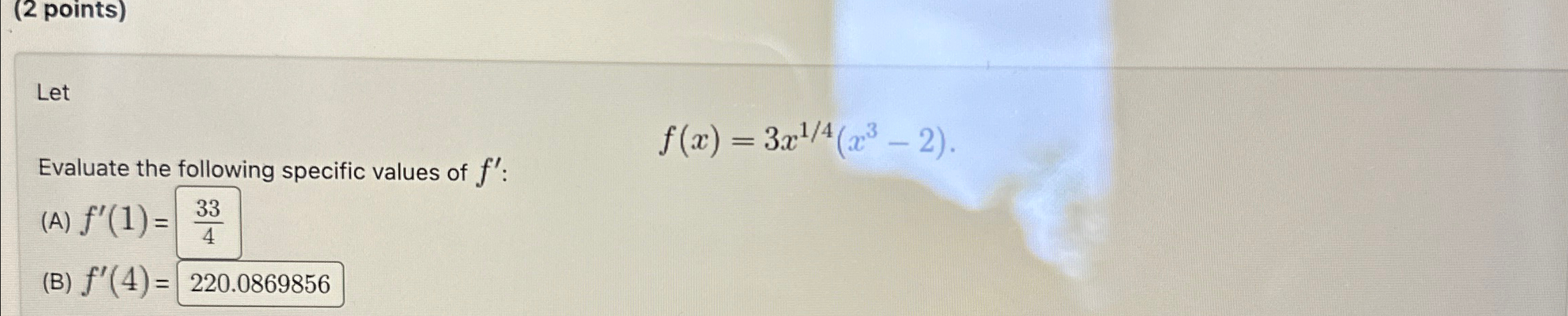 Solved (2 ﻿points)LetEvaluate the following specific values | Chegg.com