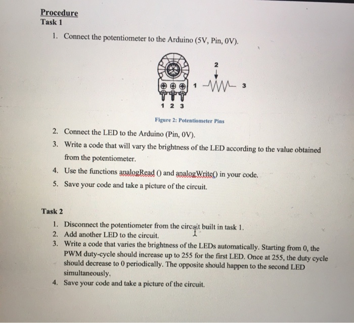 Solved Procedure Task 1 1. Connect the potentiometer to the | Chegg.com
