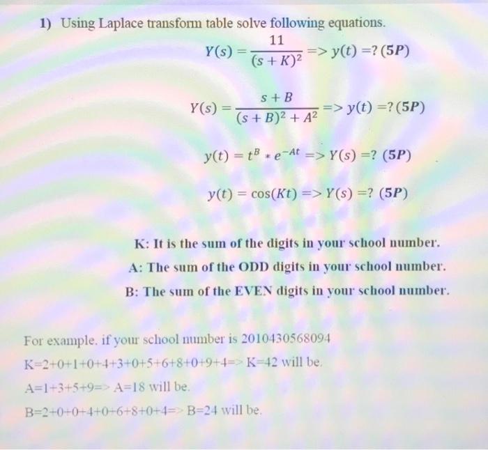 Solved 1) Using Laplace transform table solve following | Chegg.com