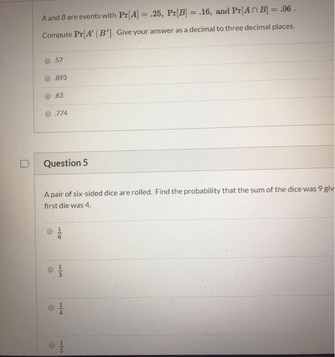 Solved A and B are events with Pr[A] = .25, Pr[B] = .16, and | Chegg.com