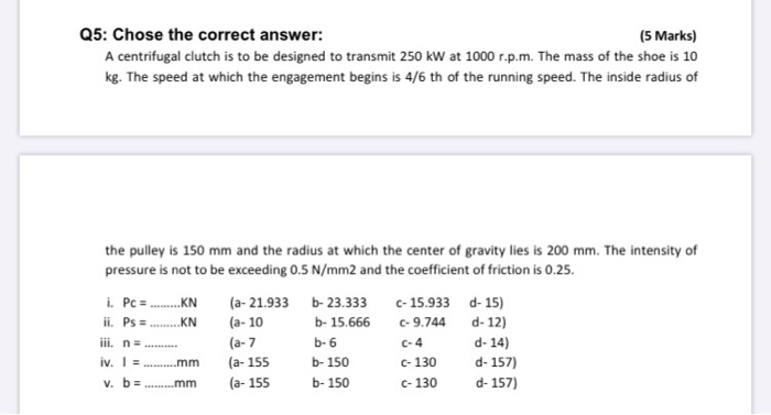 Solved Q5: Chose the correct answer: (5 Marks) A centrifugal | Chegg.com Solved Q5: Chose the correct answer: (5 Marks) A centrifugal | Chegg.com