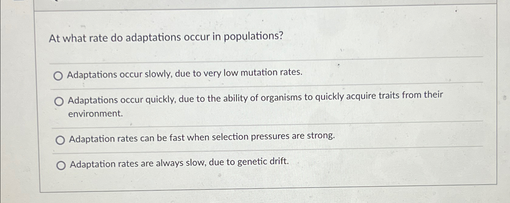 Solved At what rate do adaptations occur in | Chegg.com