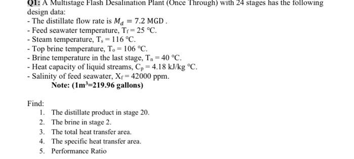 Q1: A Multistage Flash Desalination Plant (Once | Chegg.com