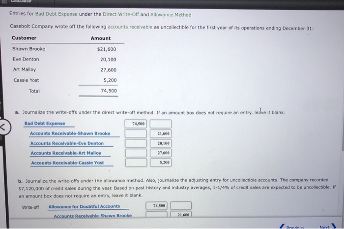 Solved Entries for Bad Debt Expense under the Direct | Chegg.com