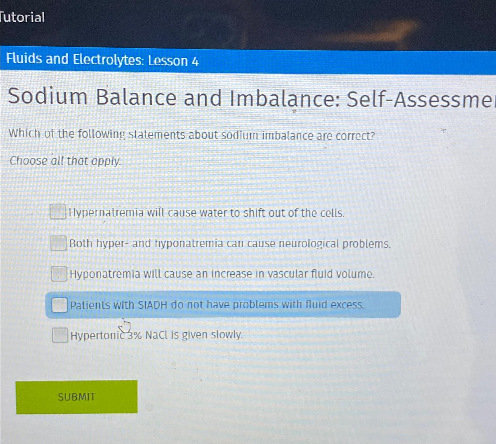 Solved utorialFluids and Electrolytes: Lesson 4Sodium | Chegg.com