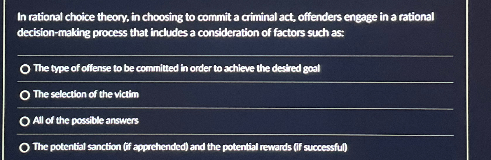 Solved In rational choice theory, in choosing to commit a | Chegg.com