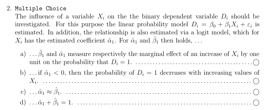 Solved Multiple ChoiceThe influence of a variable xi ﻿on the | Chegg.com