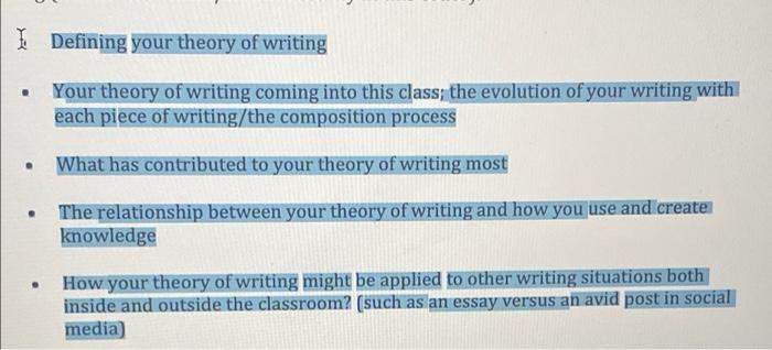Solved 1 Defining your theory of writing Your theory of | Chegg.com
