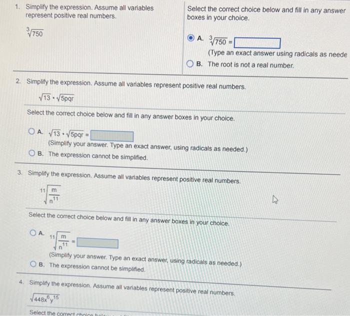 Solved 1. Simplify the expression. Assume all variables | Chegg.com