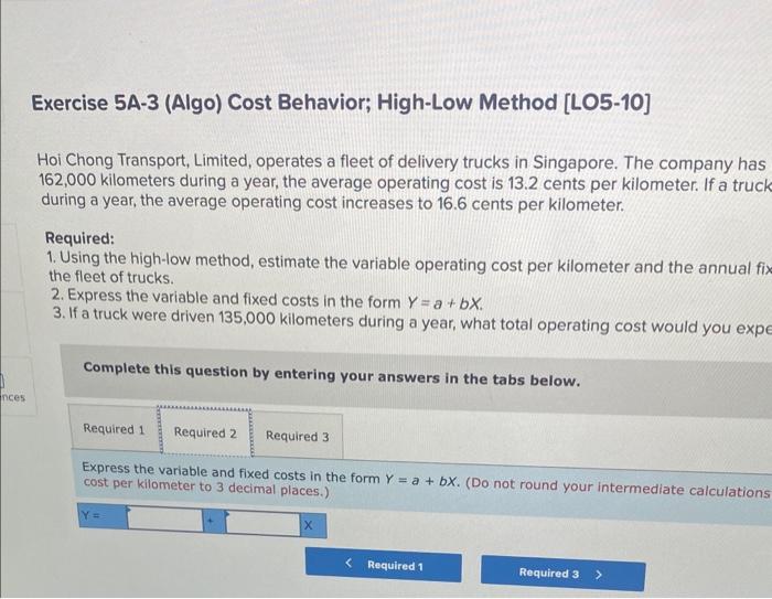 Solved Exercise 5A-3 (Algo) Cost Behavior; High-Low Method | Chegg.com