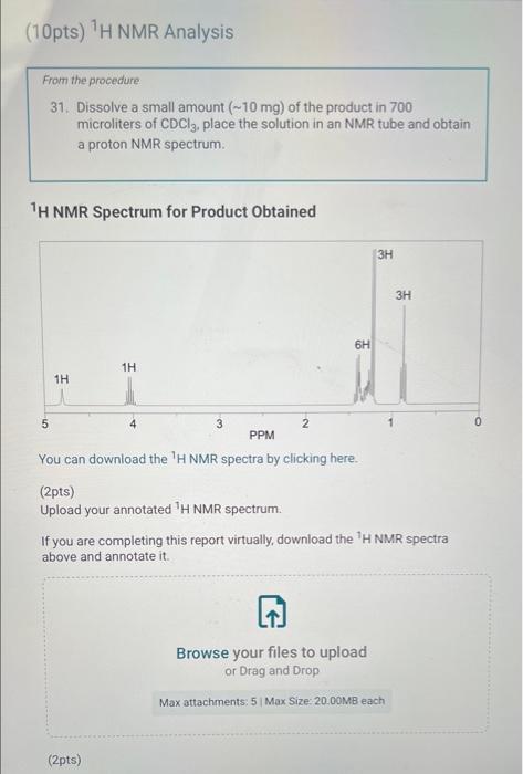 Solved (10pts) ¹H NMR Analysis From the procedure 31. | Chegg.com