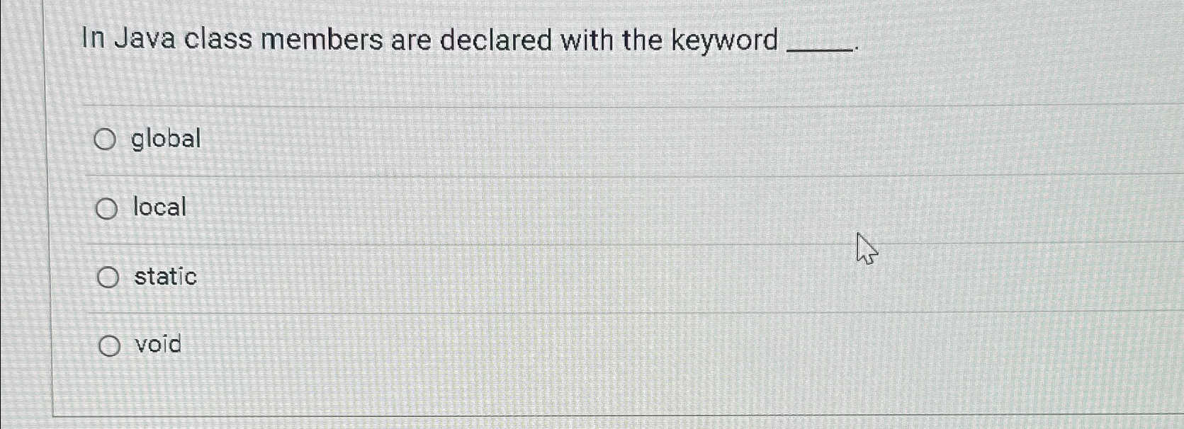 Solved In Java class members are declared with the | Chegg.com