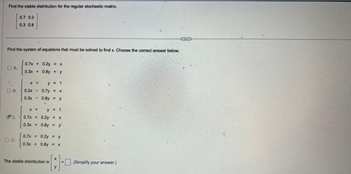 Solved Find the stable distribution for the regular | Chegg.com