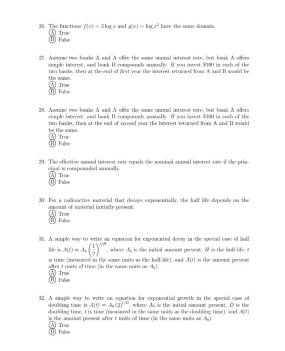 Solved TRUE/FALSE (3 points each) For each question, choose | Chegg.com