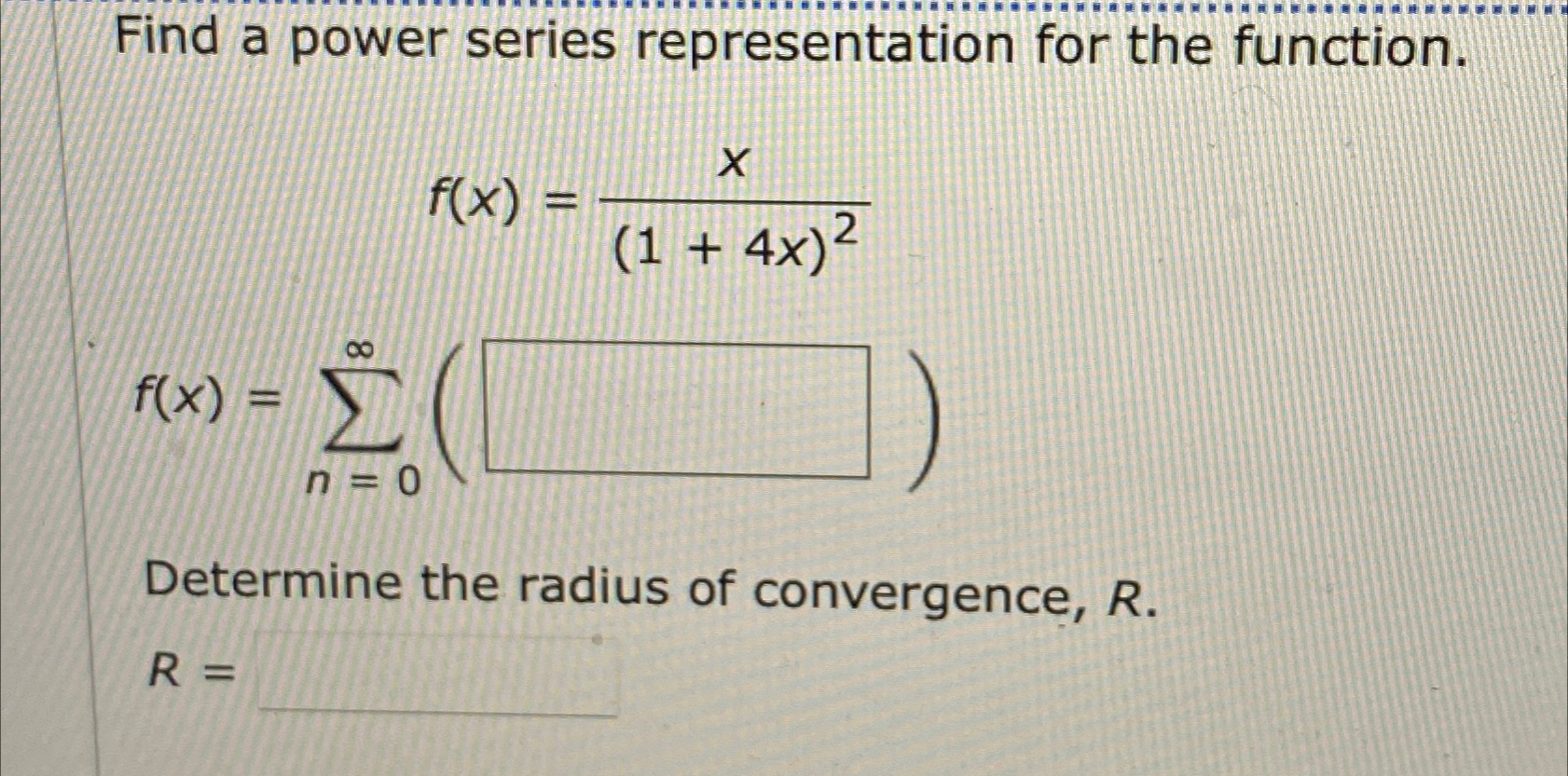 Solved Find a power series representation for the | Chegg.com