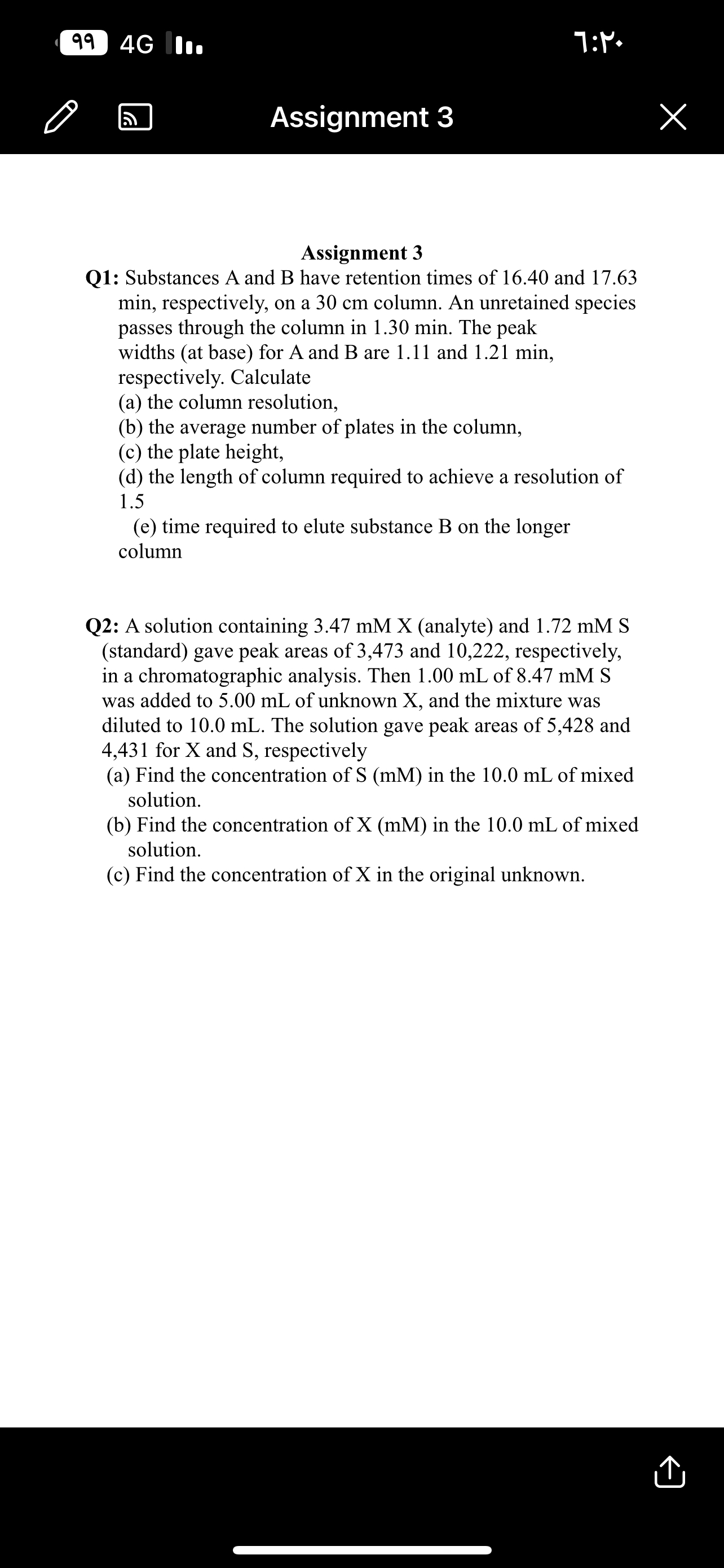 Solved 99 4g L•7ץassignment 3assignment 3q1 Substances A 