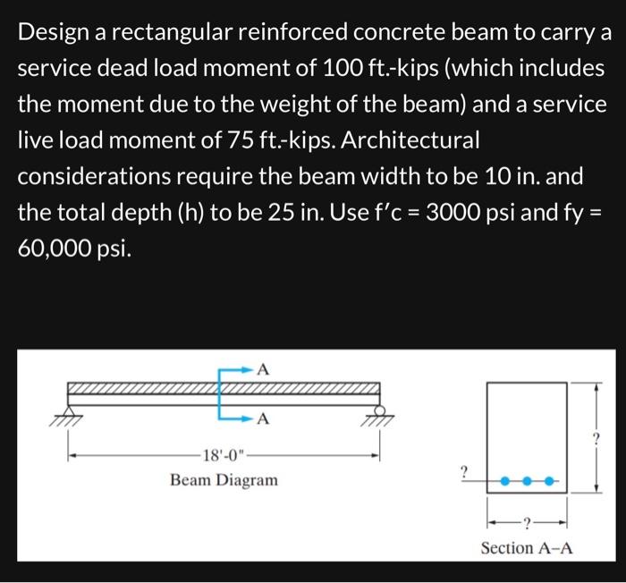 Solved Design a rectangular reinforced concrete beam to | Chegg.com