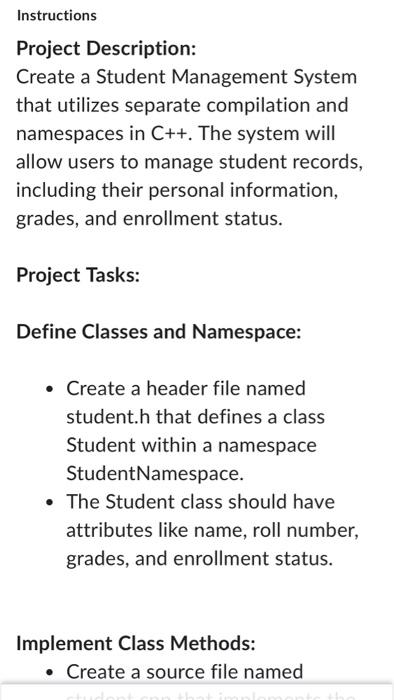 Solved Instructions Project Description: Create a Student | Chegg.com