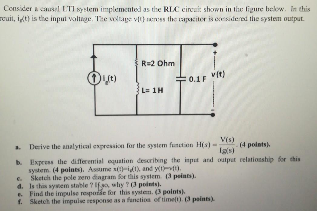 Solved Consider a causal LTI system implemented as the RLC | Chegg.com