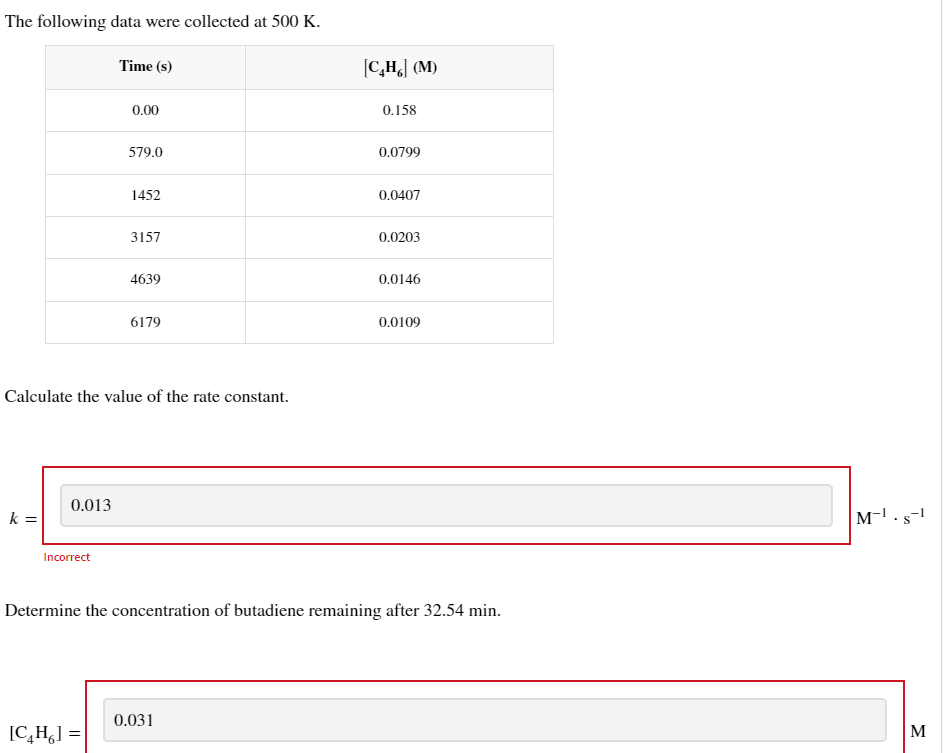 Solved The following data were collected at 500K.Calculate | Chegg.com
