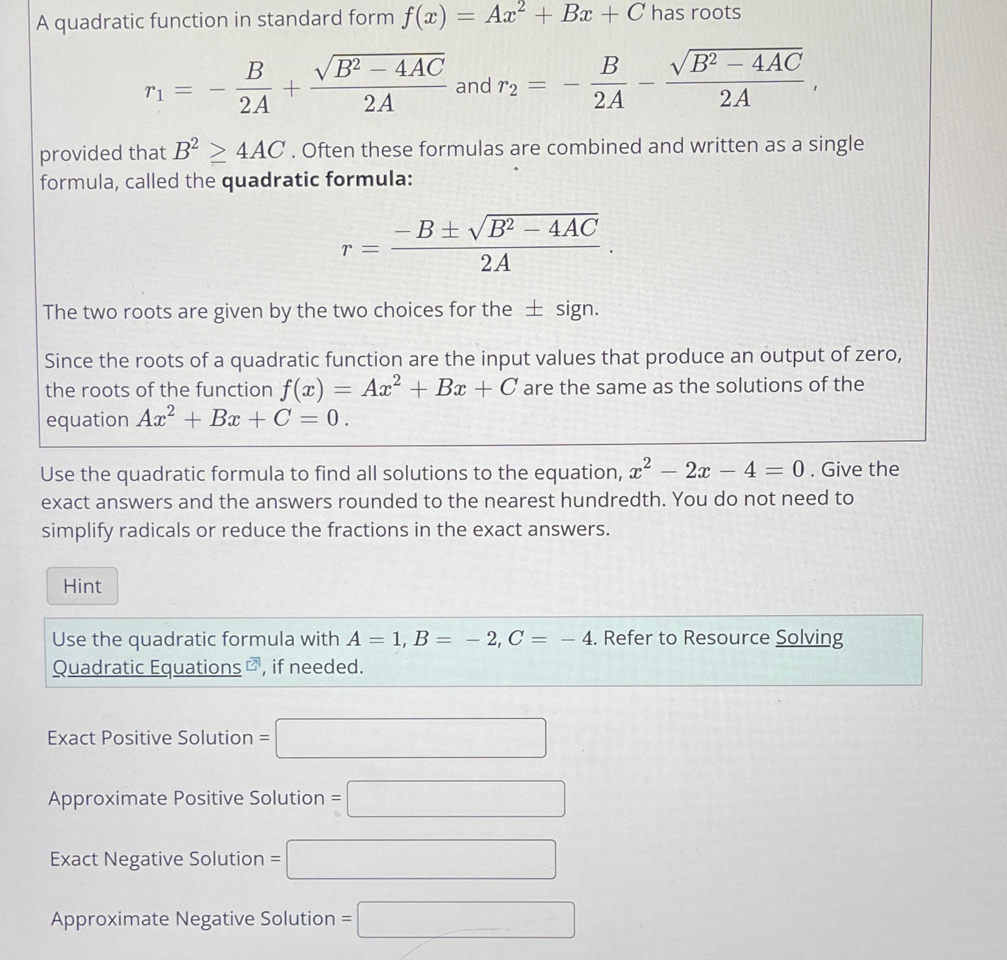 Solved A quadratic function in standard form f(x)=Ax2+Bx+C | Chegg.com