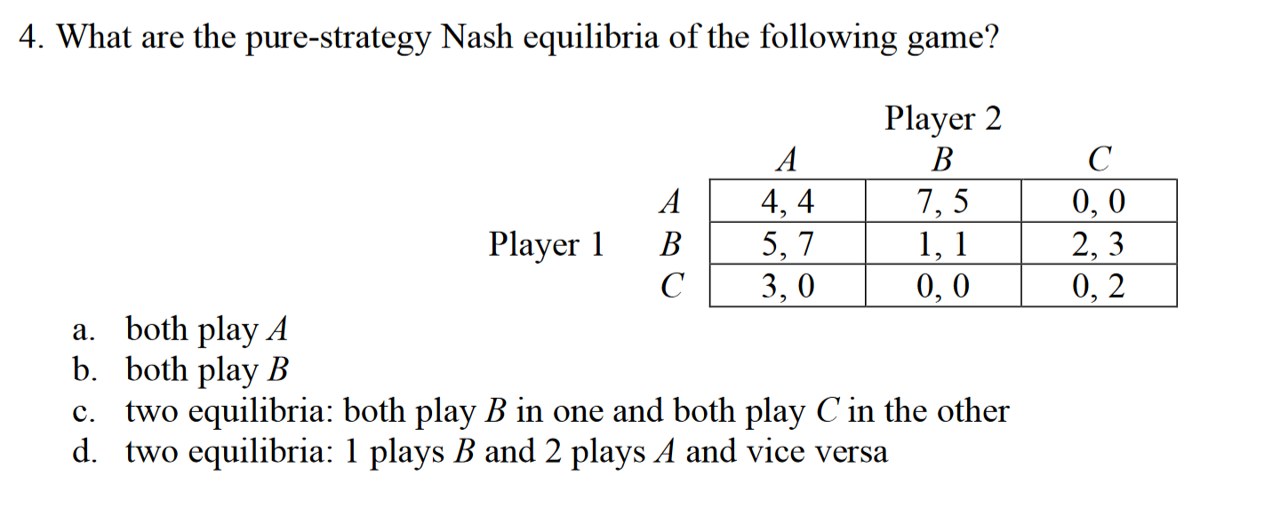 Solved What are the pure-strategy Nash equilibria of the | Chegg.com