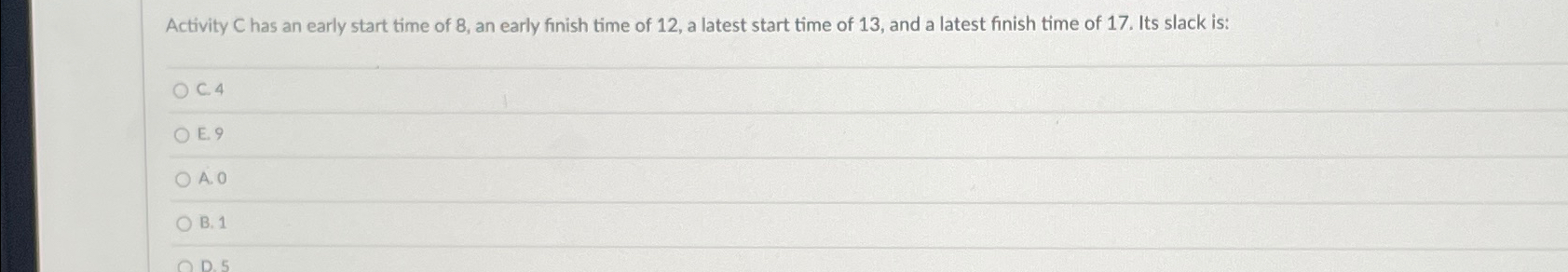 Solved Activity C ﻿has an early start time of 8 , ﻿an early | Chegg.com