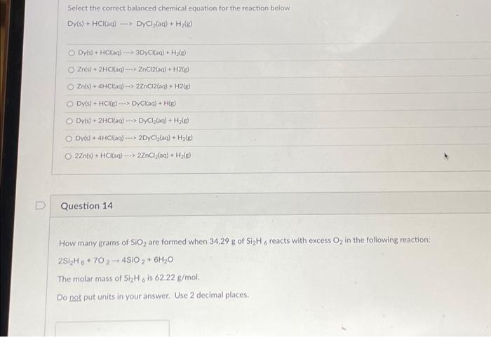 Solved Select the correct balanced chemical equation for the | Chegg.com