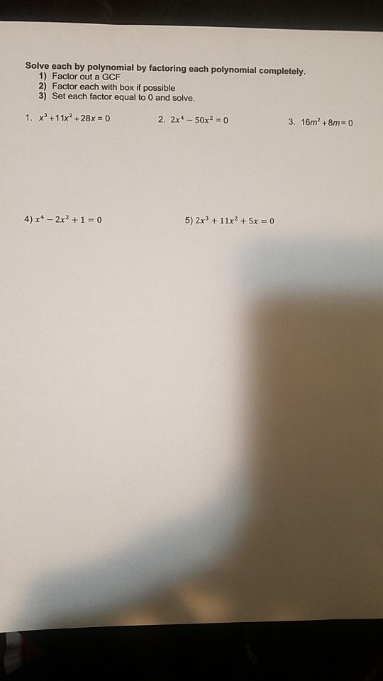 Solved Solve each by polynomial by factoring each polynomial | Chegg.com