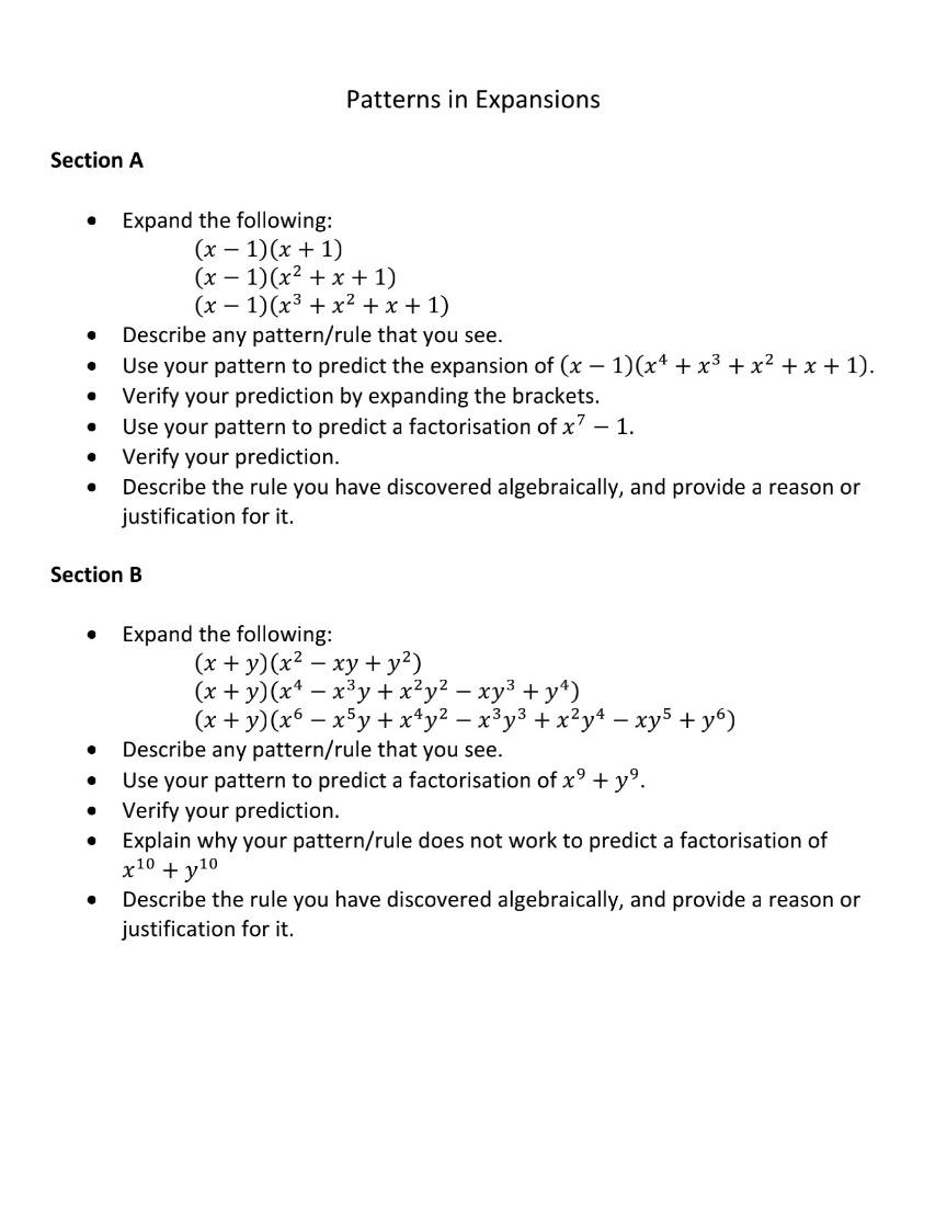 Solved Patterns in Expansions Section A - Expand the | Chegg.com
