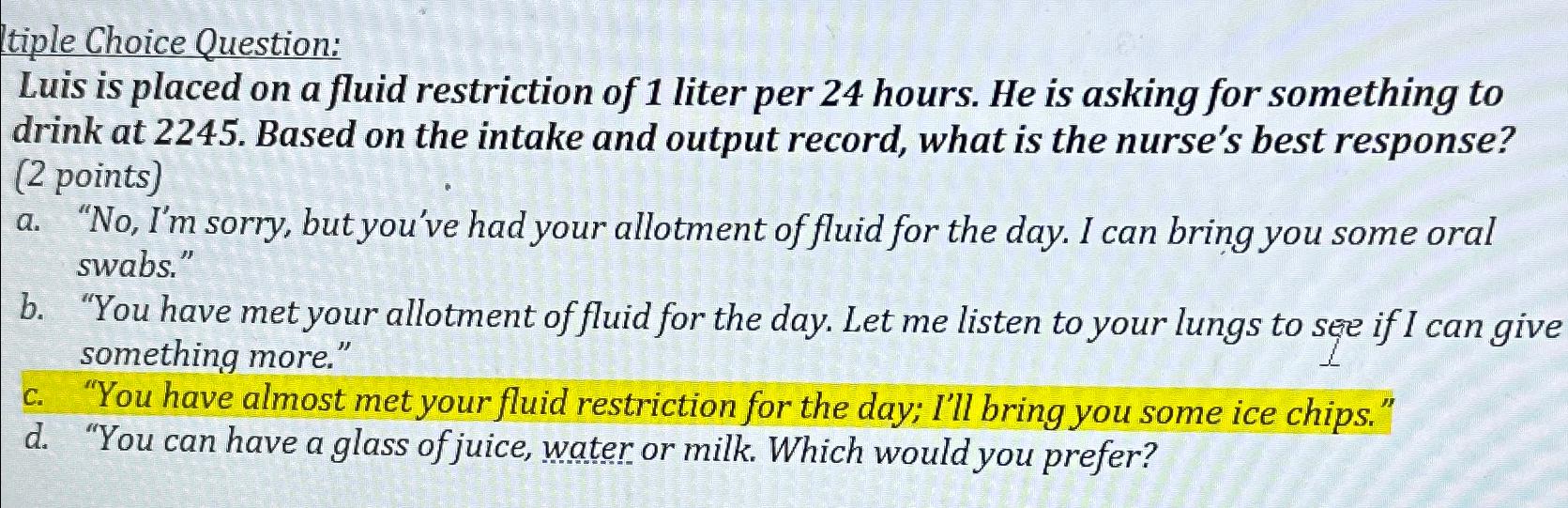 Solved Itiple Choice Question:Luis is placed on a fluid | Chegg.com