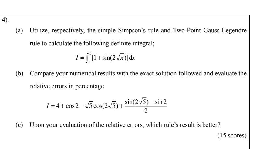 Solved 4). (a) Utilize, respectively, the simple Simpson's | Chegg.com