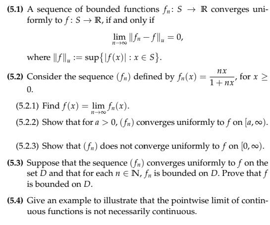 Solved (5.1) A sequence of bounded functions fn:S→R | Chegg.com