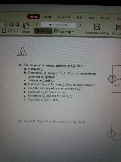 Solved 3) 14. For the parallel resonant network of Fig. | Chegg.com