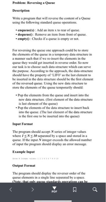 Solved Problem: Reversing a Queue Description Write a | Chegg.com