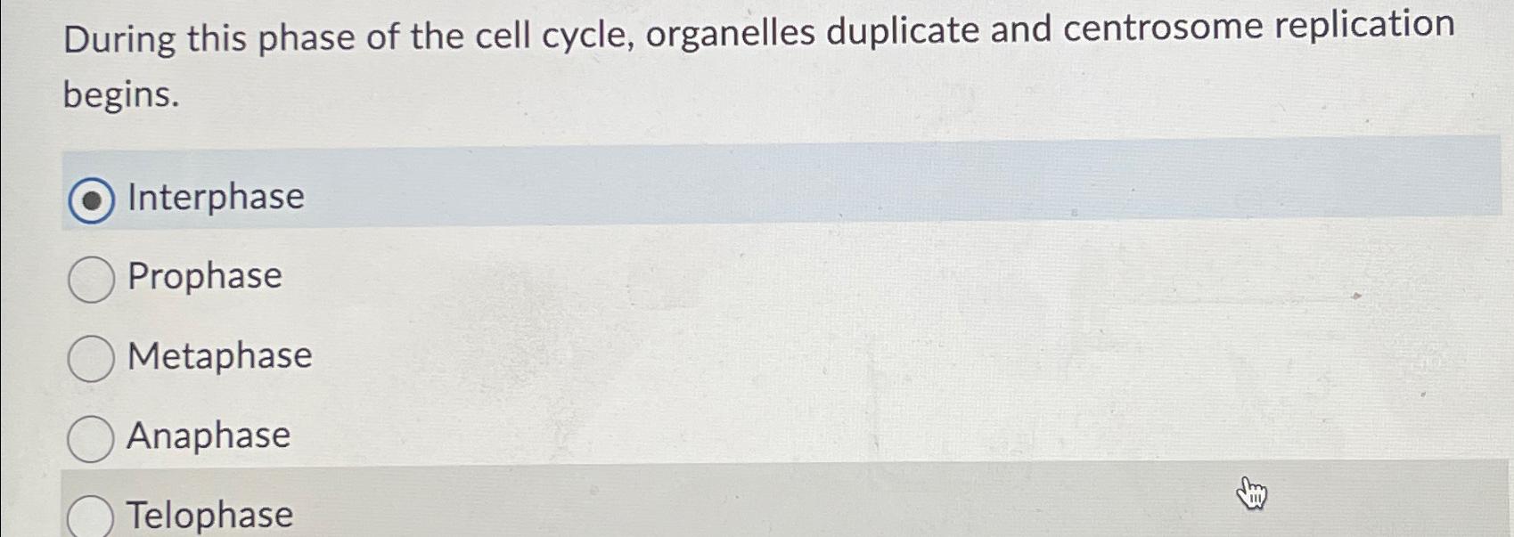 Solved During this phase of the cell cycle, organelles | Chegg.com