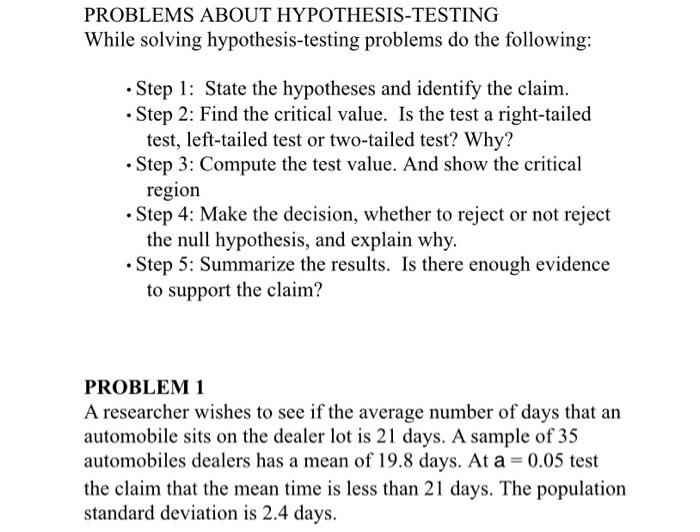 Solved PROBLEMS ABOUT HYPOTHESIS-TESTING While solving | Chegg.com
