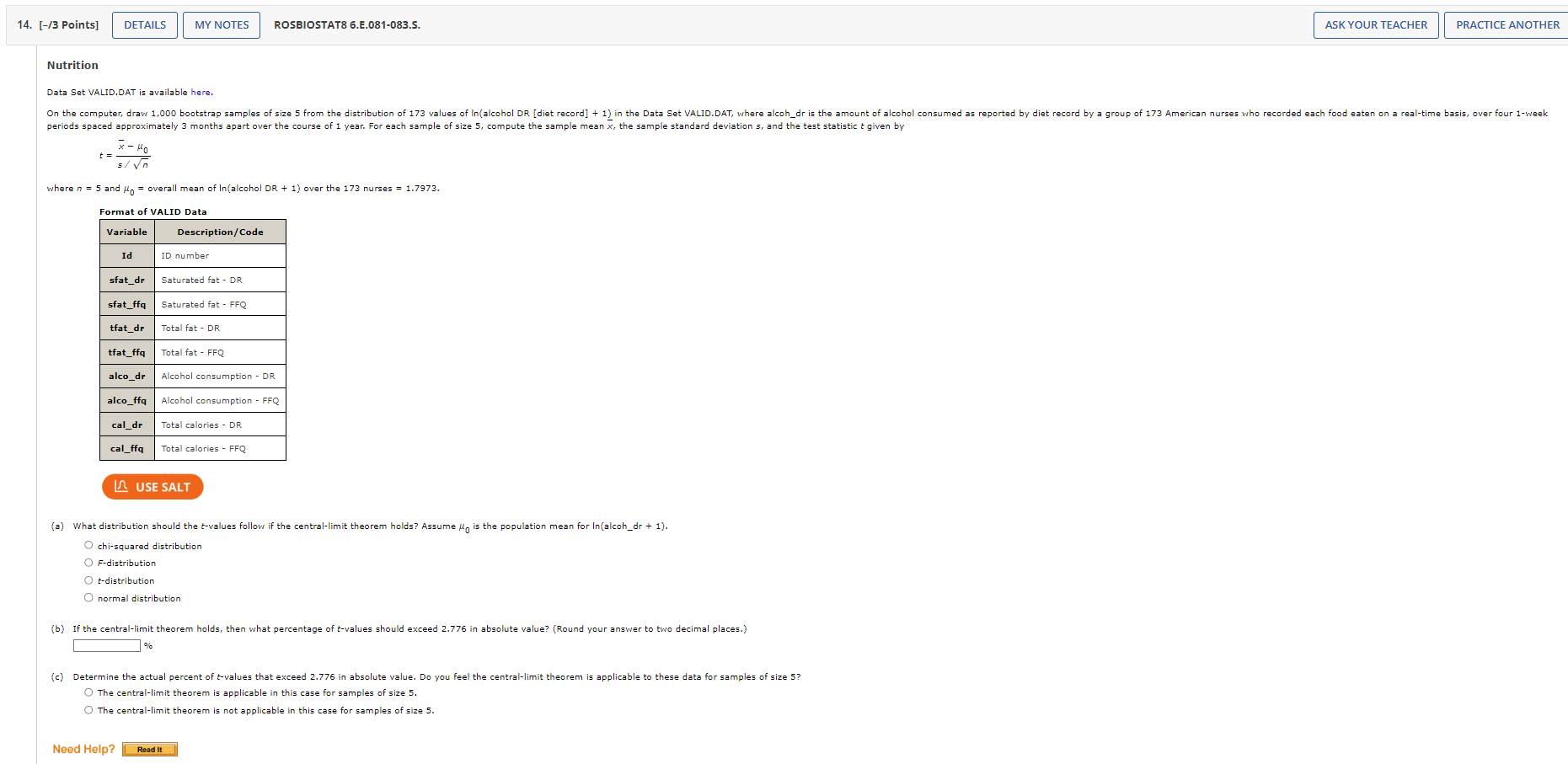 NutritionData Set VALID.DAT is available here.periods | Chegg.com