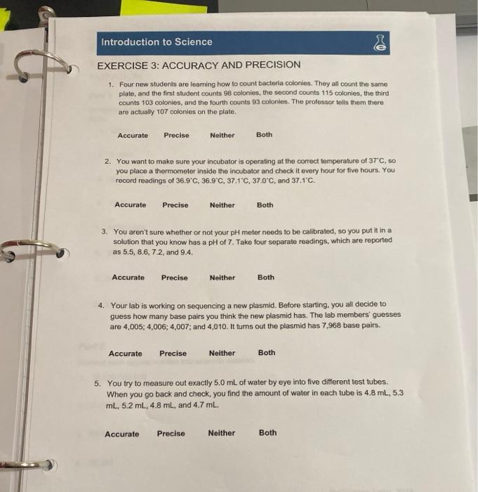 Solved Introduction to Science VA EXERCISE 3: ACCURACY AND | Chegg.com