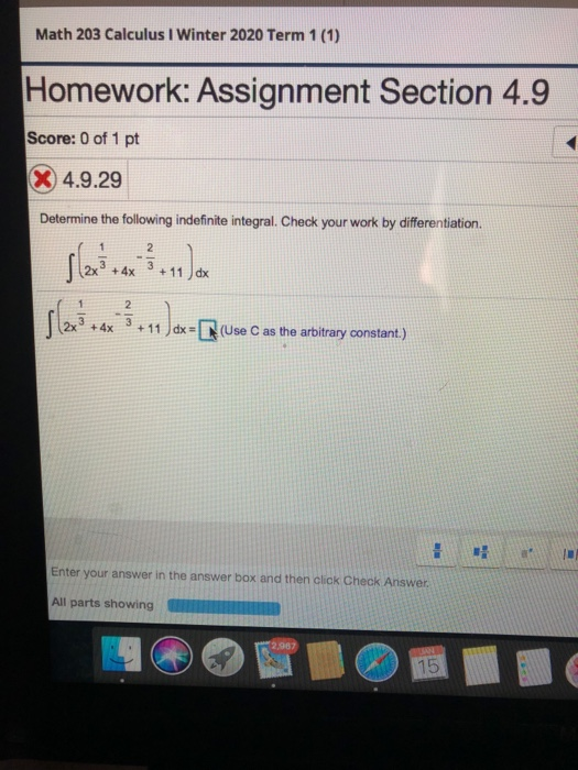 Solved Math 203 Calculus I Winter 2020 Term 1(1) Homework: | Chegg.com