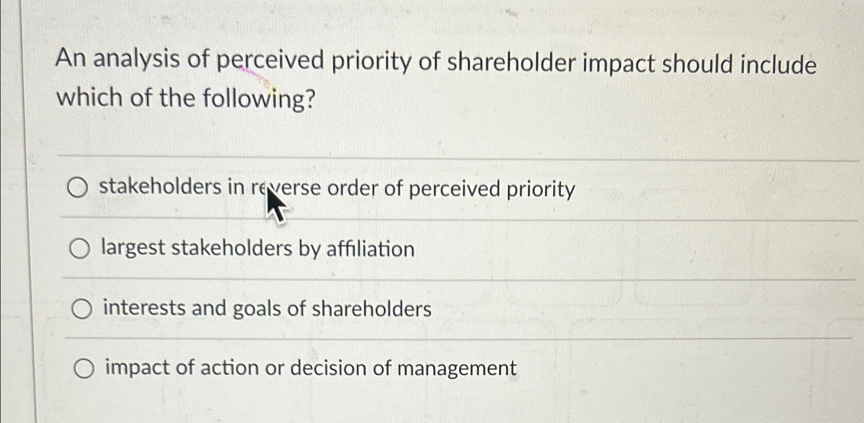 Solved An analysis of perceived priority of shareholder | Chegg.com
