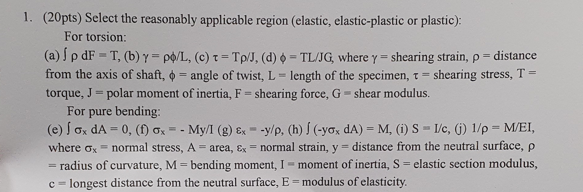 Solved mechanics of materials class (20pts) ﻿Select the | Chegg.com