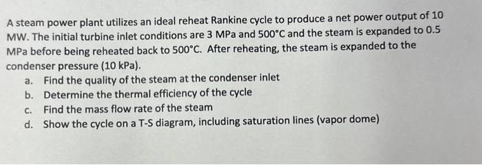 Solved A steam power plant utilizes an ideal reheat Rankine | Chegg.com