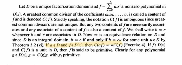 Solved Let D be a unique factorization domain and | Chegg.com