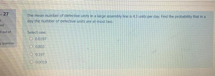 Solved 27 The mean number of defective units in a large | Chegg.com